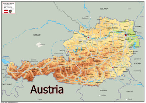 Physical Map of Austria - The Oxford Collection | I Love Maps