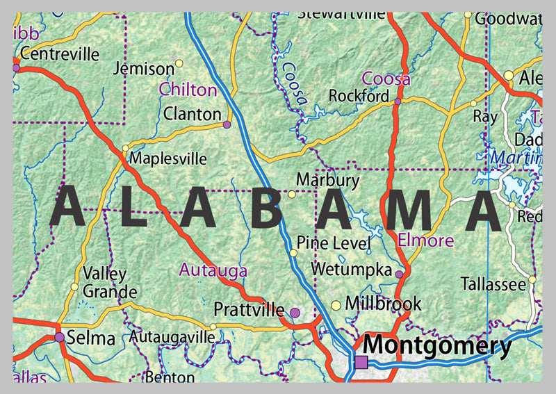 Alabama Physical State Map– I Love Maps