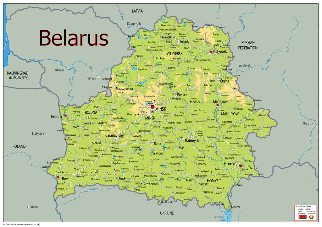Physical Map of Belarus - The Oxford Collection | I Love Maps