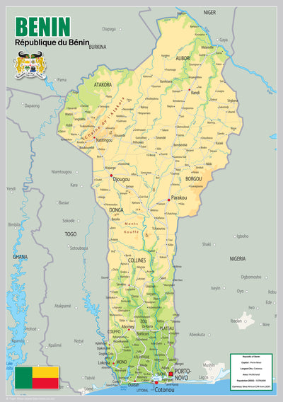 Physical Map of Benin - The Oxford Collection– I Love Maps