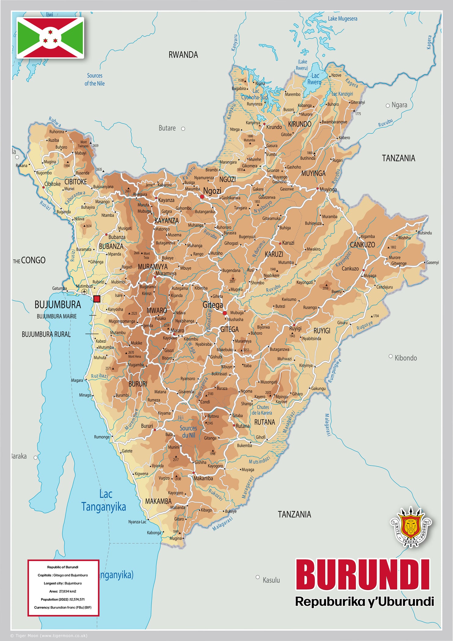 Physical Map of Burundi - The Oxford Collection– I Love Maps