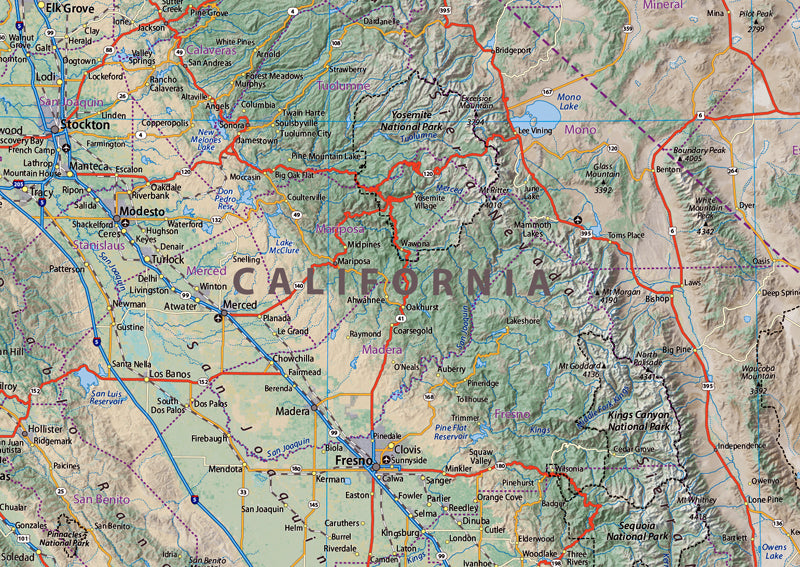 California and Nevada Physical State Map | I Love Maps