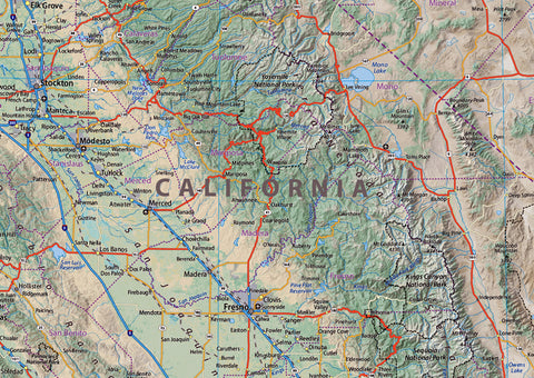 California and Nevada Physical State Map | I Love Maps