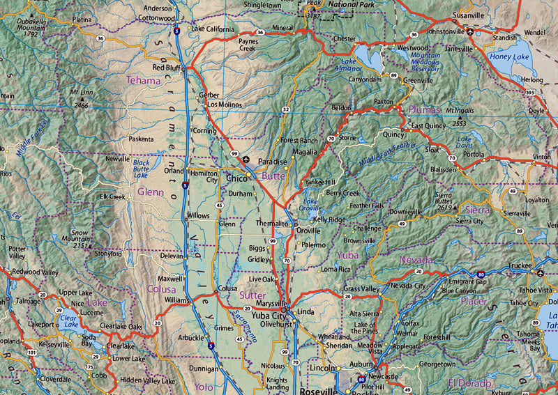 California and Nevada Physical State Map | I Love Maps
