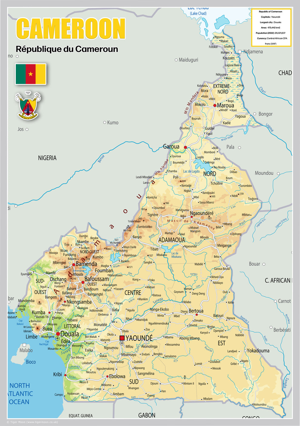 Physical Map of Cameroon - The Oxford Collection– I Love Maps