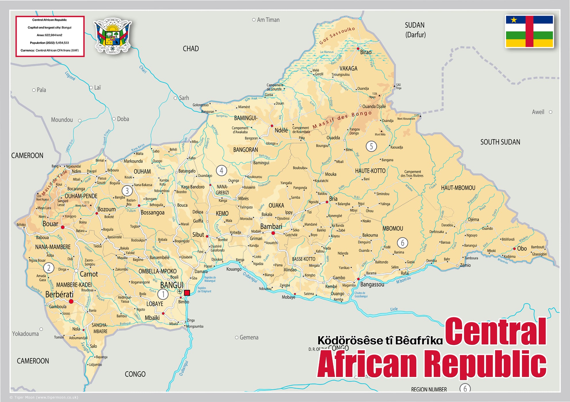 Physical Map of the Central African Republic - The Oxford Collection– I ...