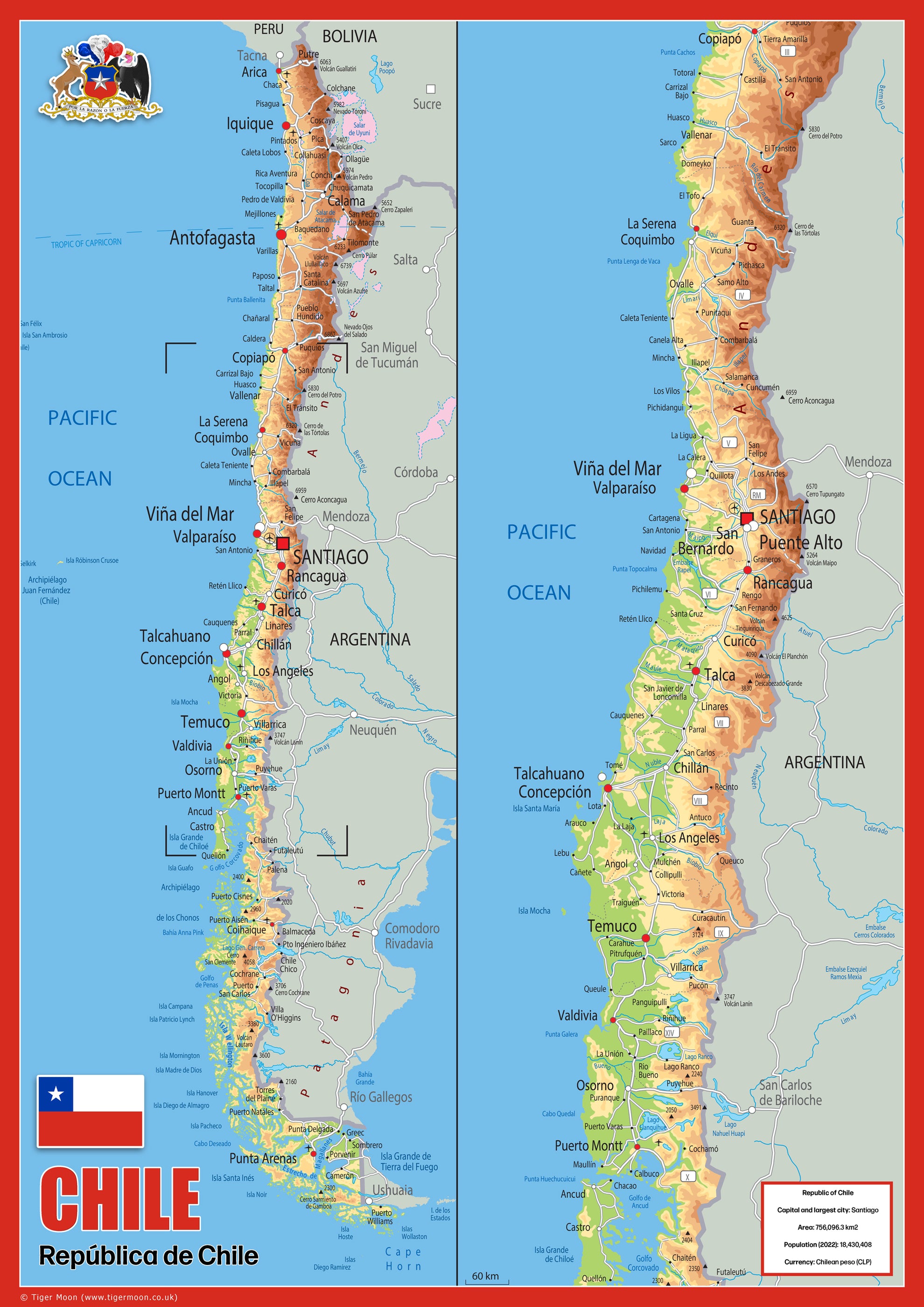 Physical Map of Chile - The Oxford Collection– I Love Maps