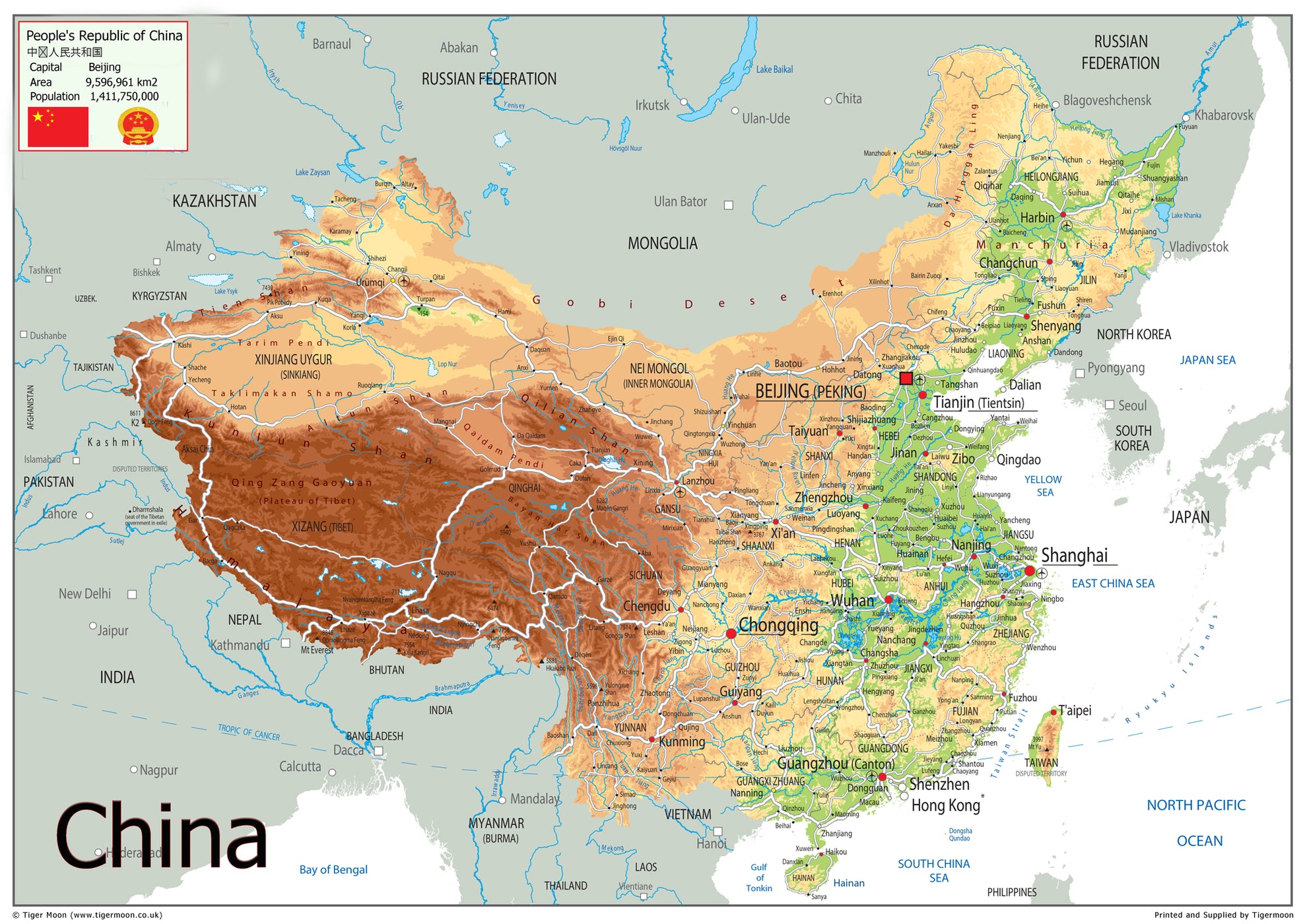 Physical Map of China - The Oxford Collection– I Love Maps