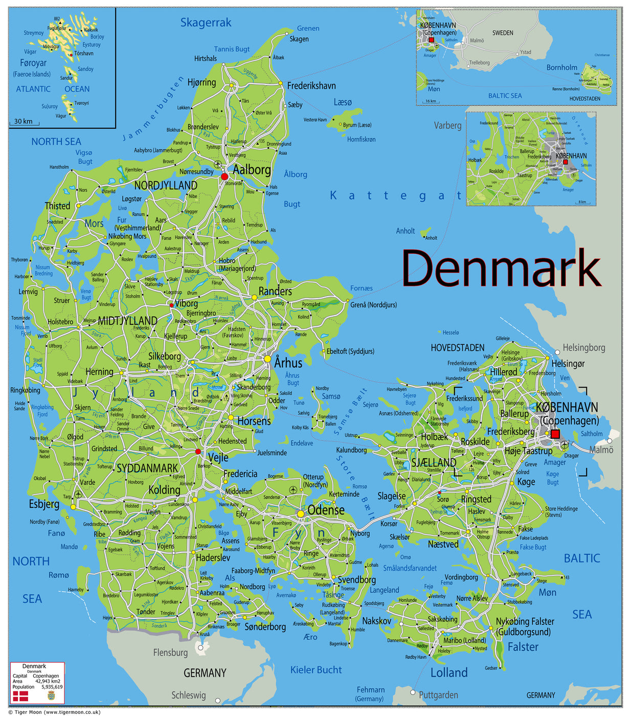 Physical Map of Denmark - The Oxford Collection– I Love Maps