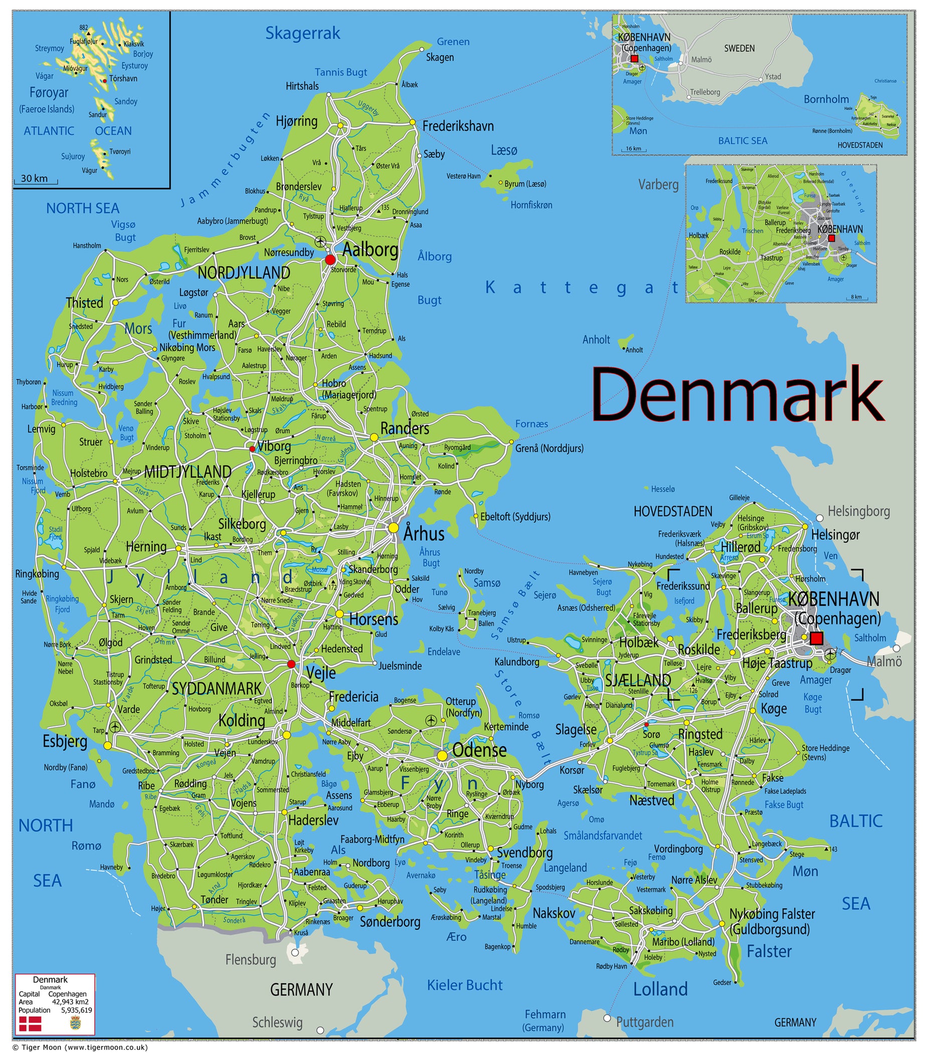 Physical Map of Denmark - The Oxford Collection– I Love Maps