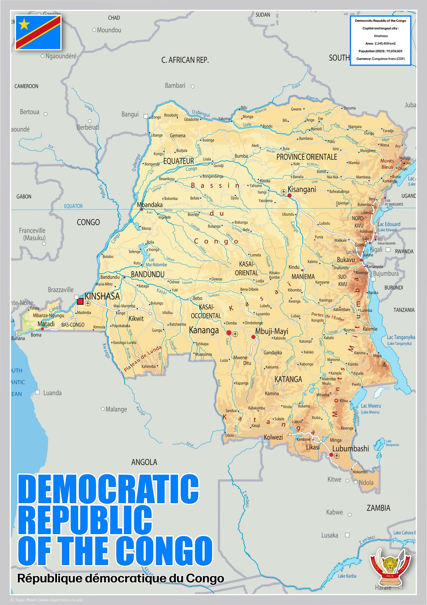 Physical Map of the Democratic Republic of Congo - The Oxford Collecti ...