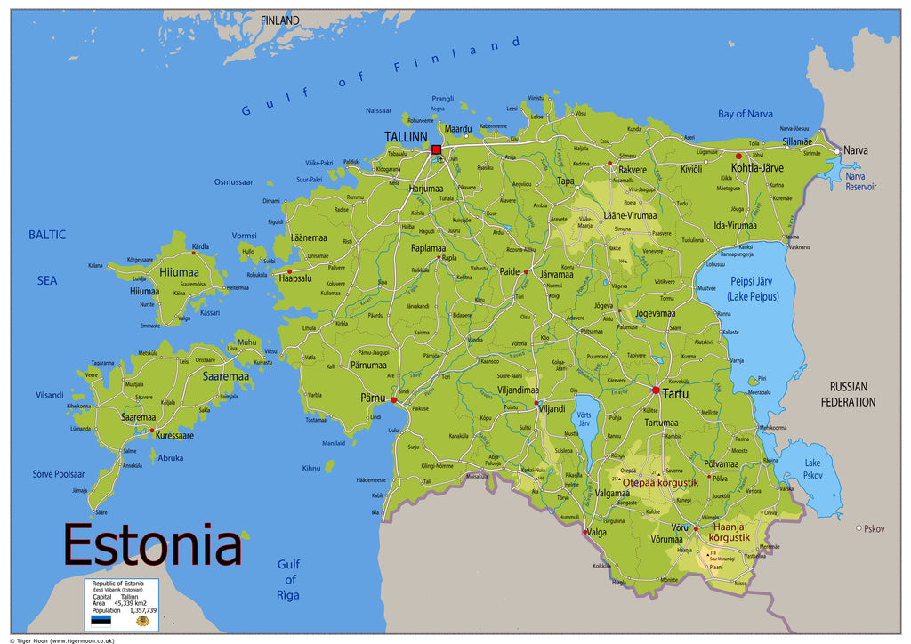 Physical Map of Estonia - The Oxford Collection | I Love Maps