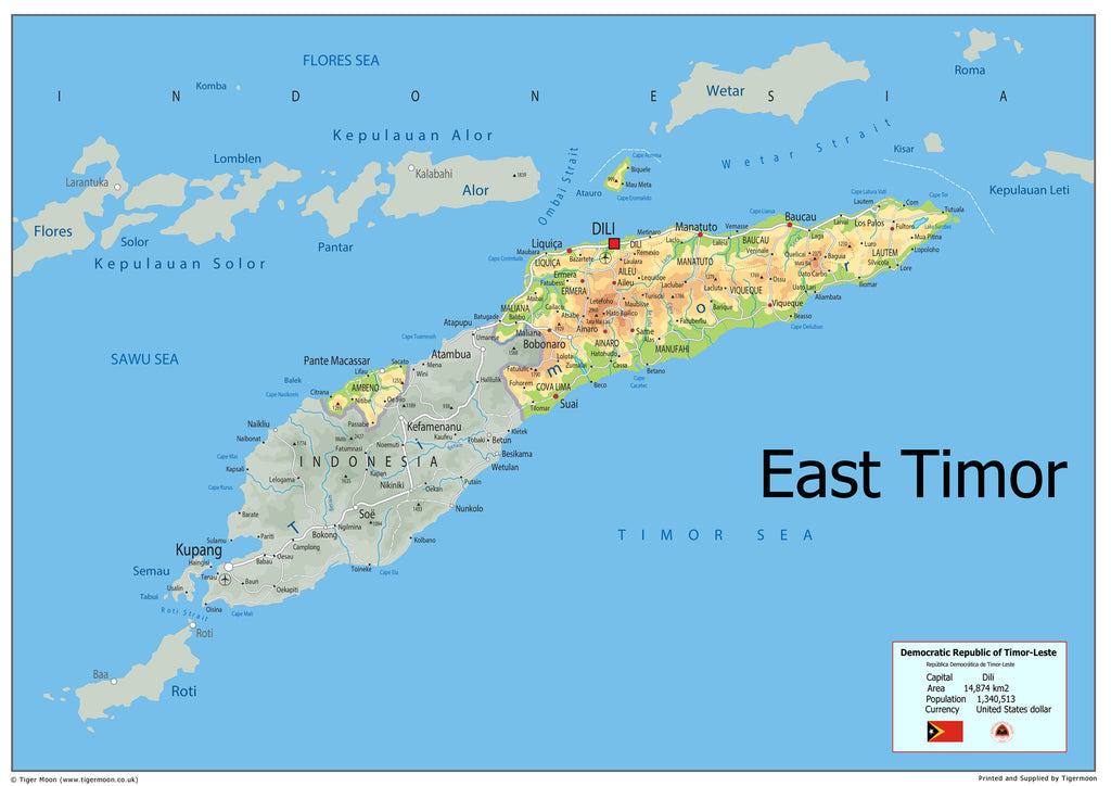 Physical Map of East Timor - The Oxford Collection | I Love Maps