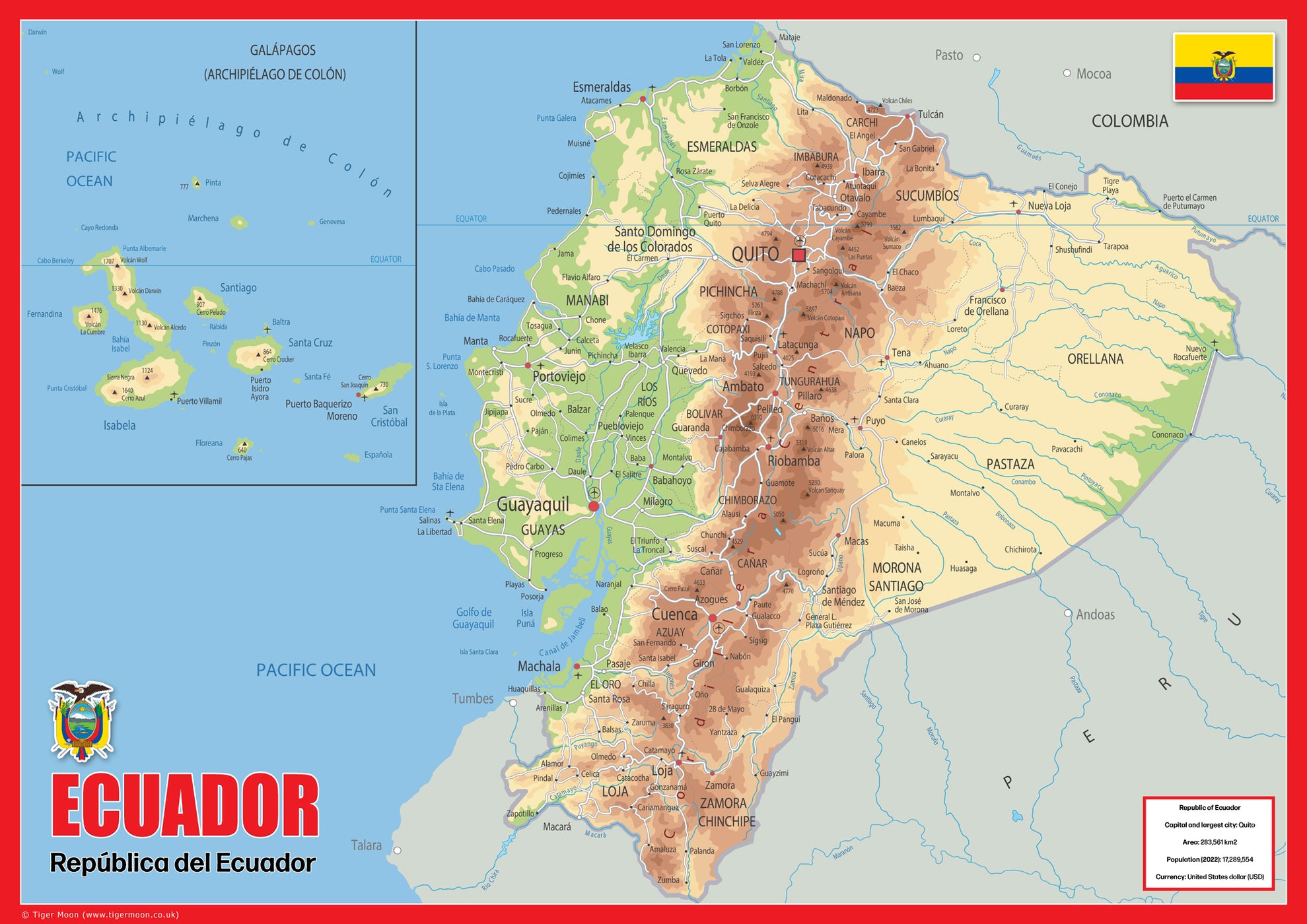 Physical Map of Ecuador - The Oxford Collection– I Love Maps