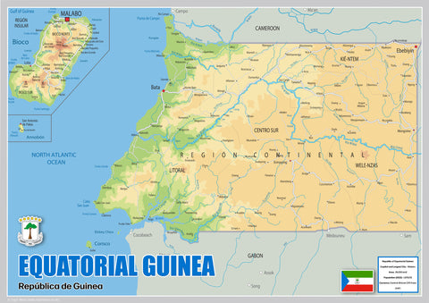 Physical Map of Equatorial Guinea - The Oxford Collection | I Love Maps