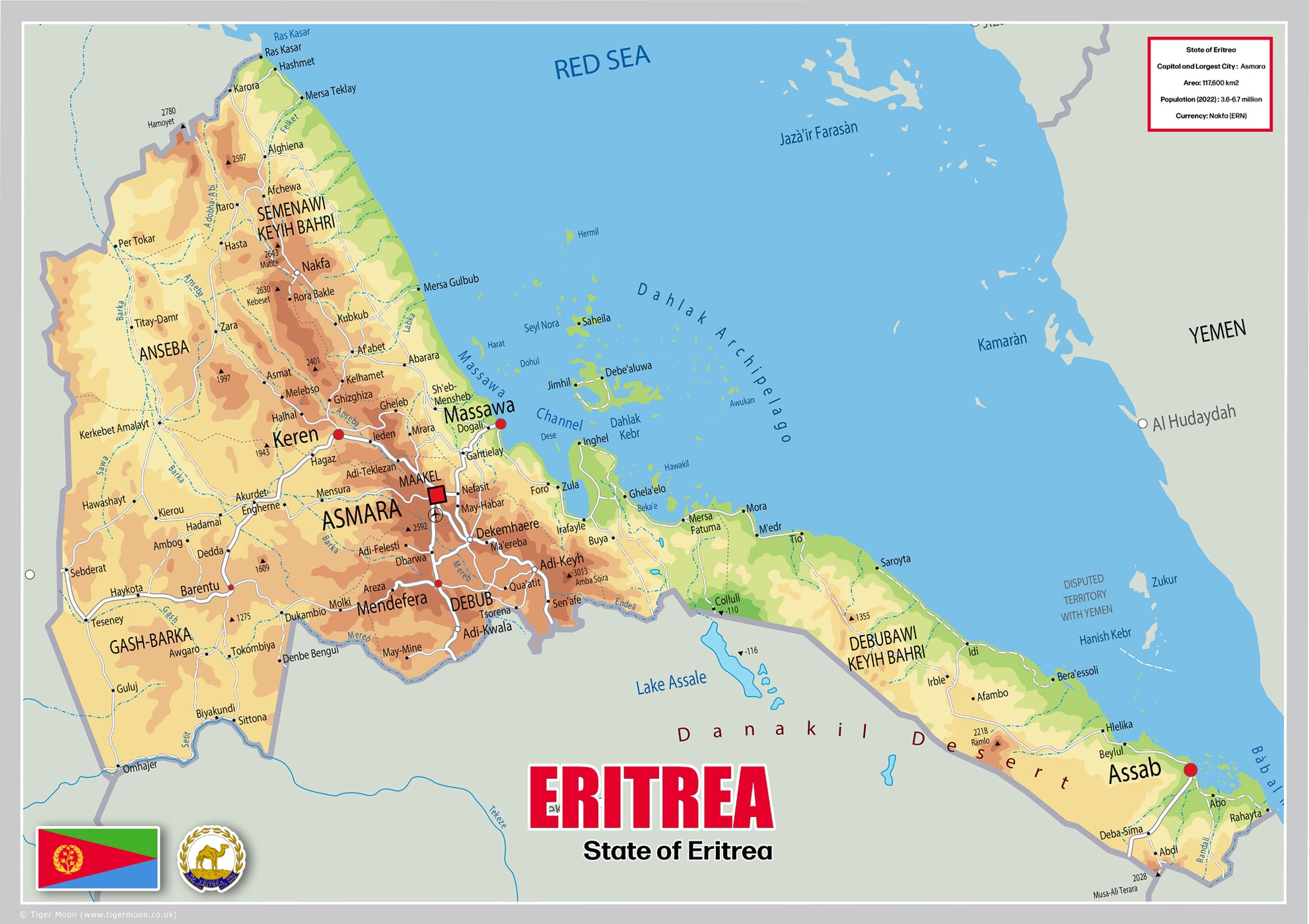 Physical Map of Eritrea - The Oxford Collection– I Love Maps