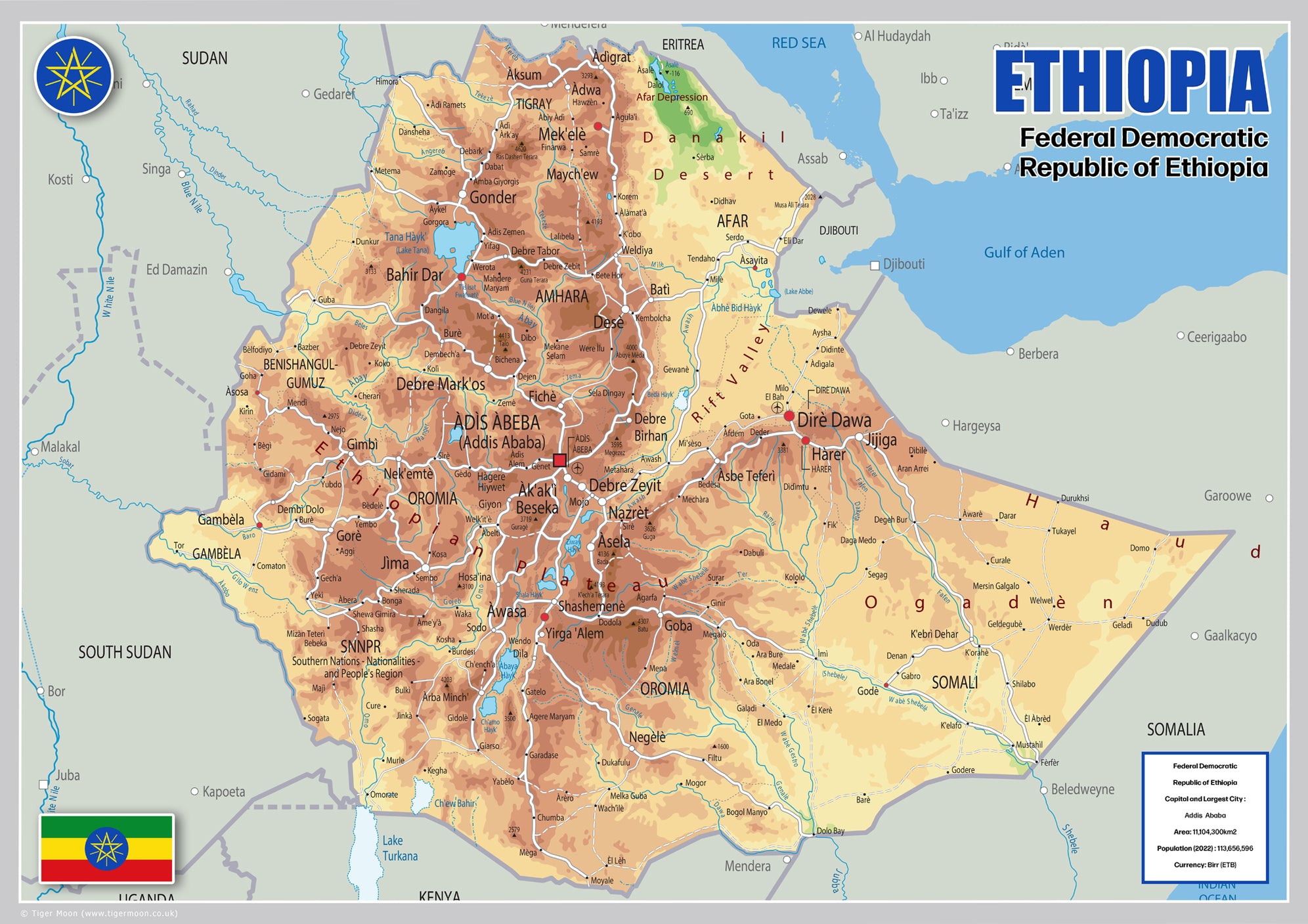 Physical Map of Ethiopia - The Oxford Collection– I Love Maps