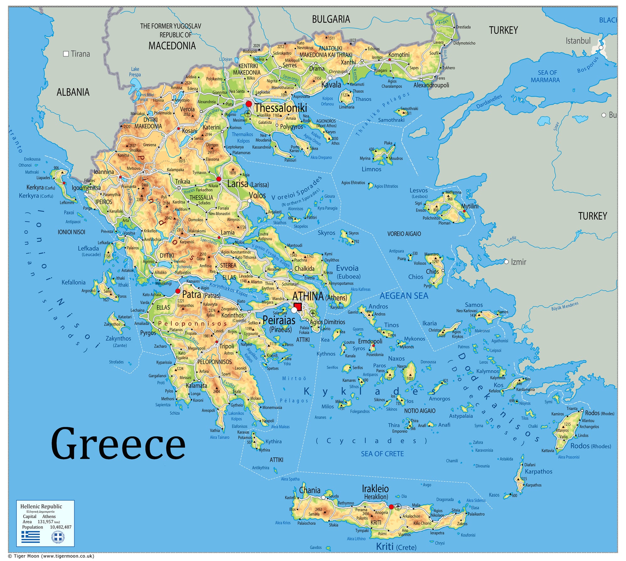 Physical Map of Greece - The Oxford Collection– I Love Maps