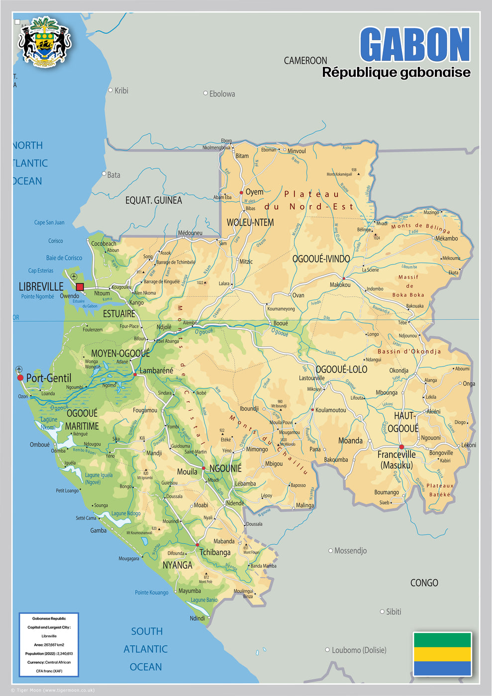 Physical Map of Gabon - The Oxford Collection– I Love Maps
