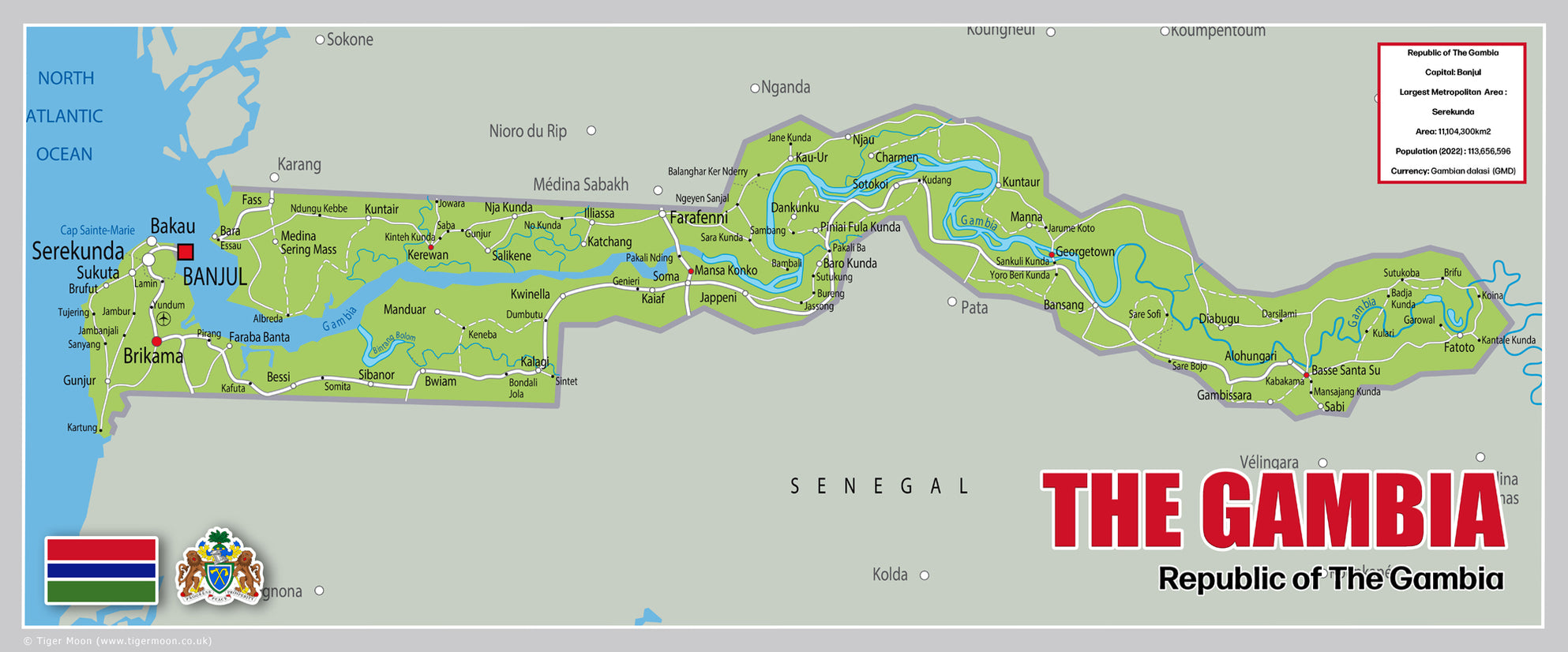 Physical Map of Gambia - The Oxford Collection– I Love Maps