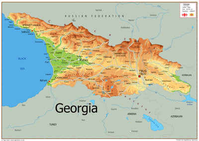 Physical Map of Georgia - The Oxford Collection– I Love Maps