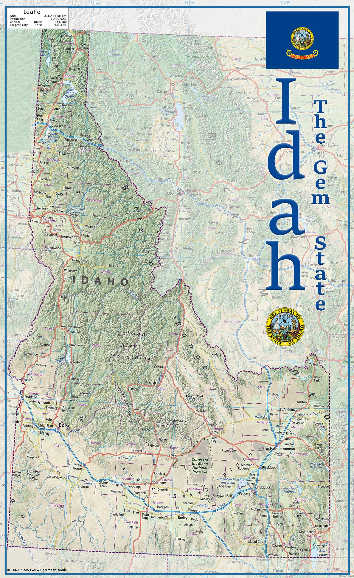 Idaho Physical State Map– I Love Maps