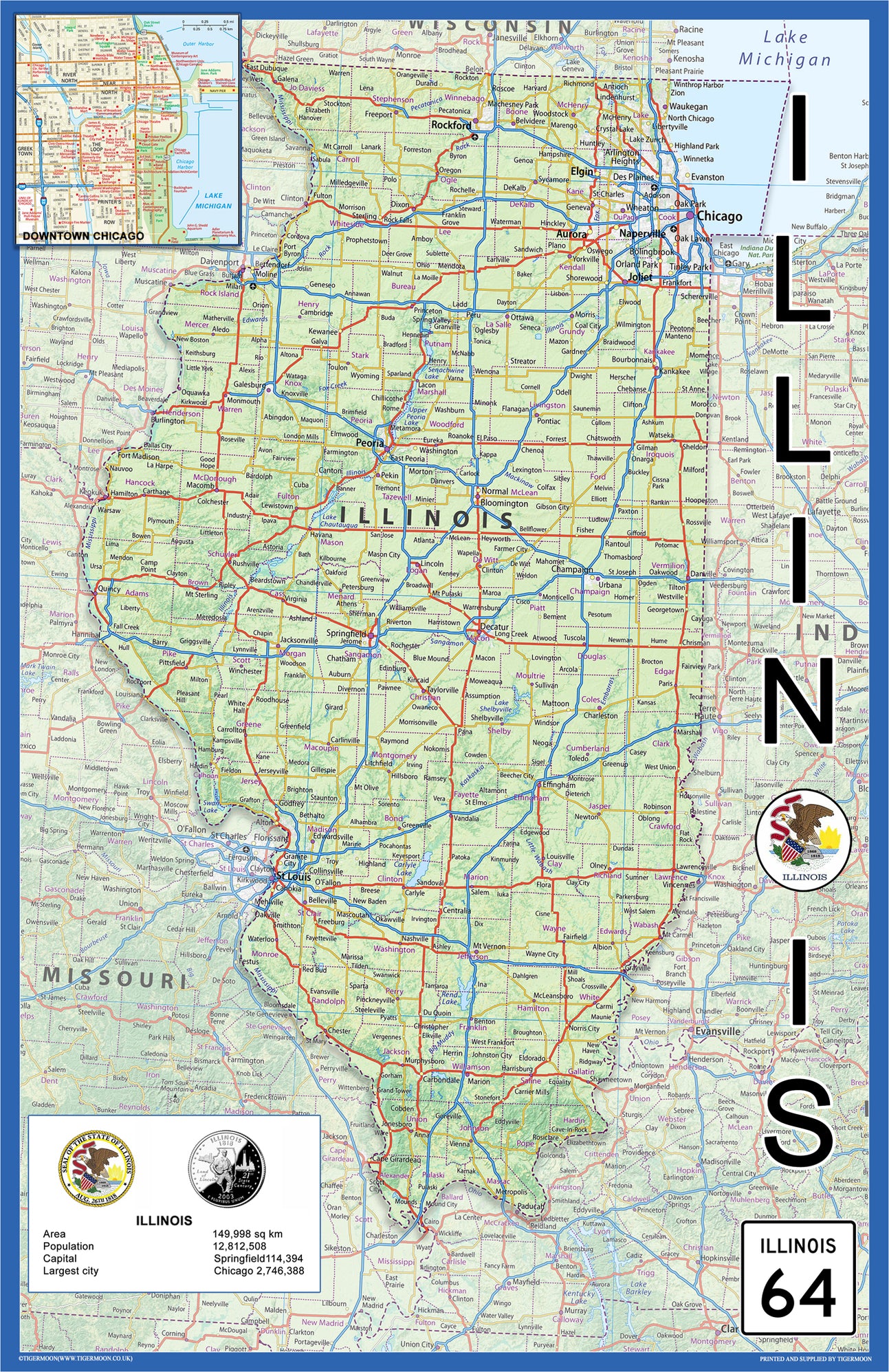 Illinois Physical State Map– I Love Maps
