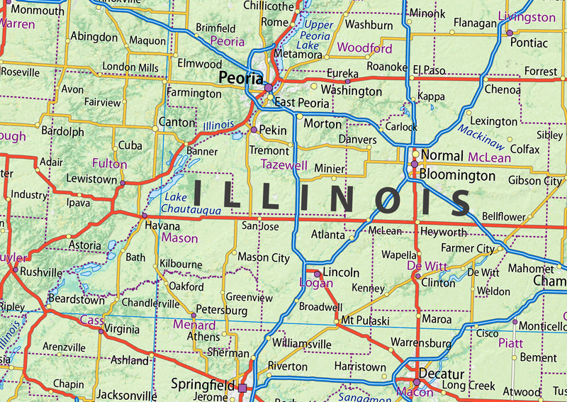 Illinois, Indiana, Ohio and Kentucky Physical State Map | I Love Maps