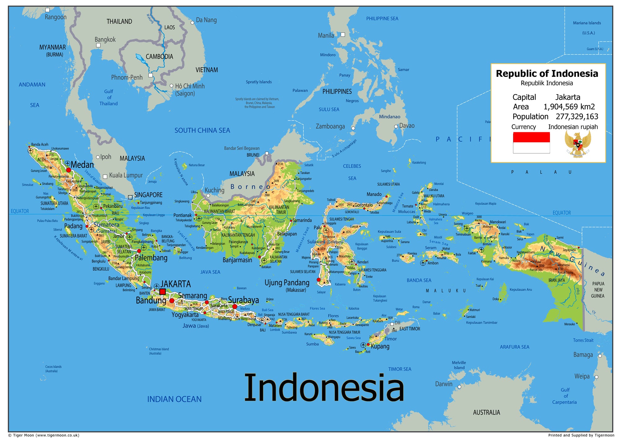 Physical Map of Indonesia - The Oxford Collection– I Love Maps
