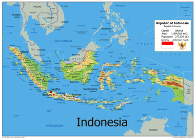 Physical Map of Indonesia - The Oxford Collection– I Love Maps