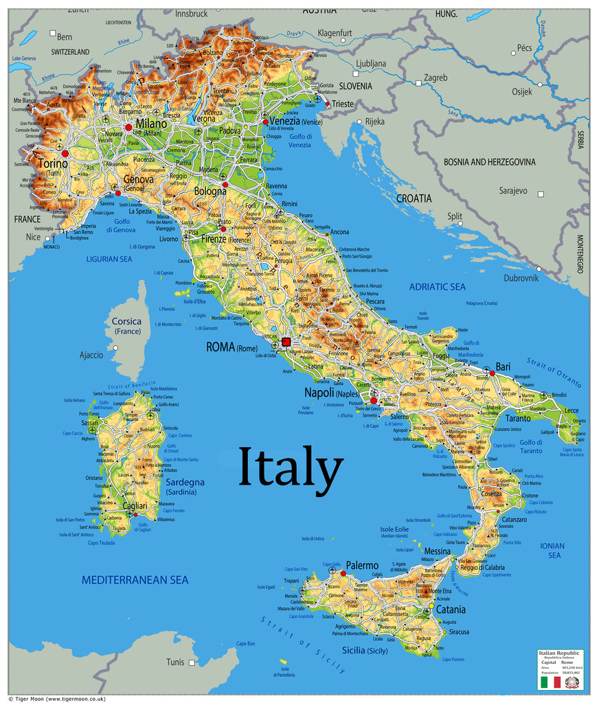 Physical Map of Italy - The Oxford Collection | I Love Maps