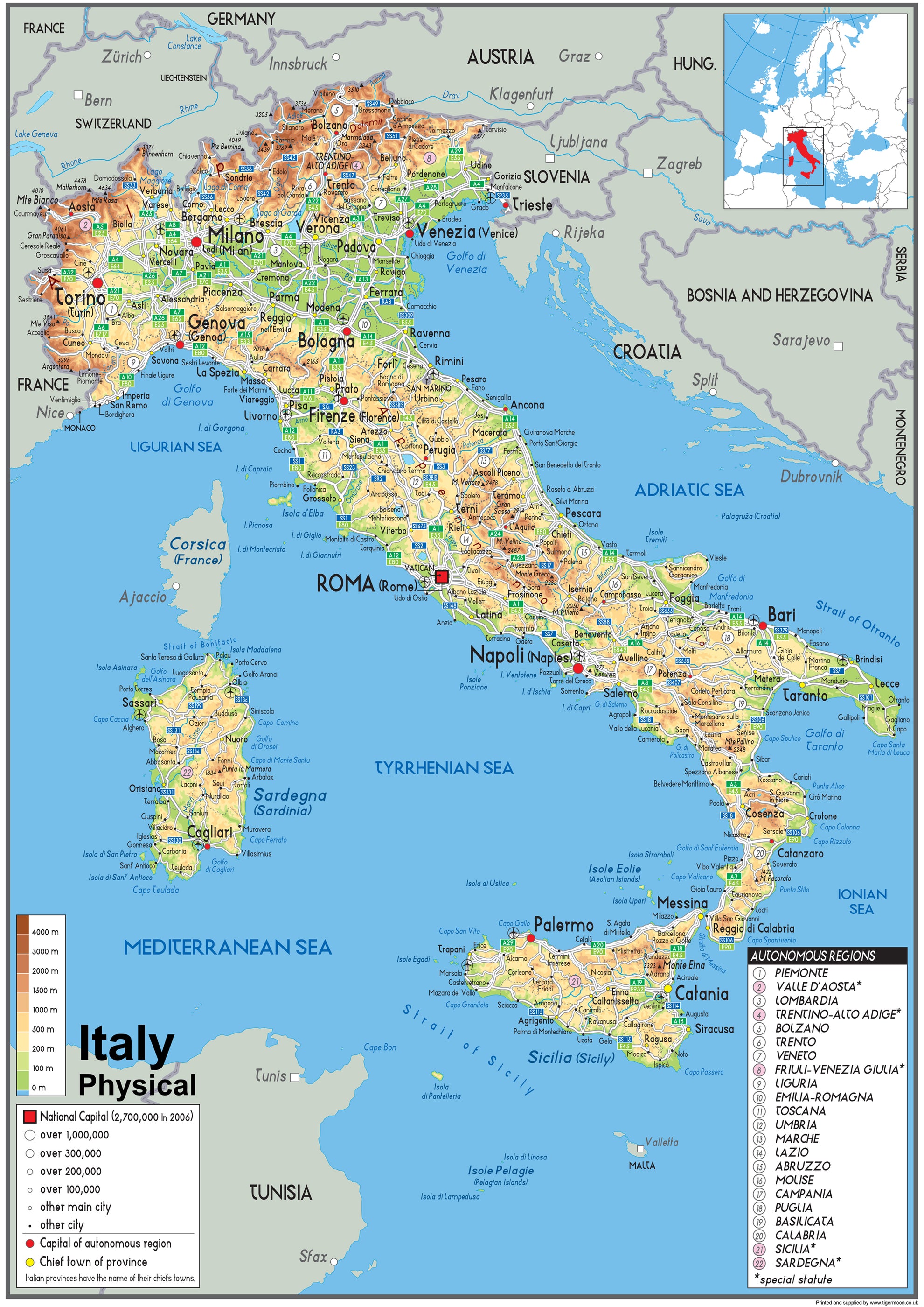 Italy Physical Map– I Love Maps