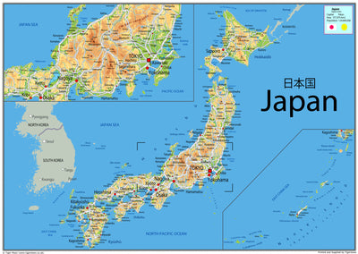Physical Map of Japan - The Oxford Collection– I Love Maps