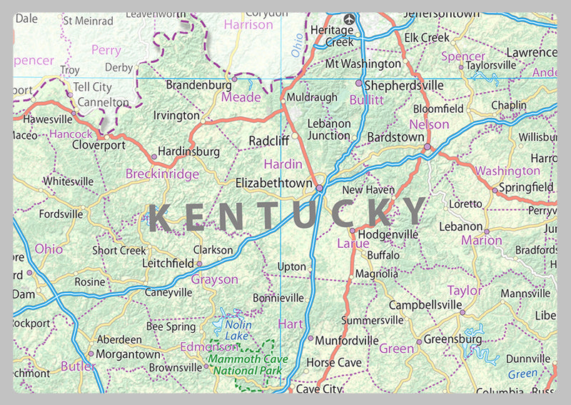 Physical map of kentucky