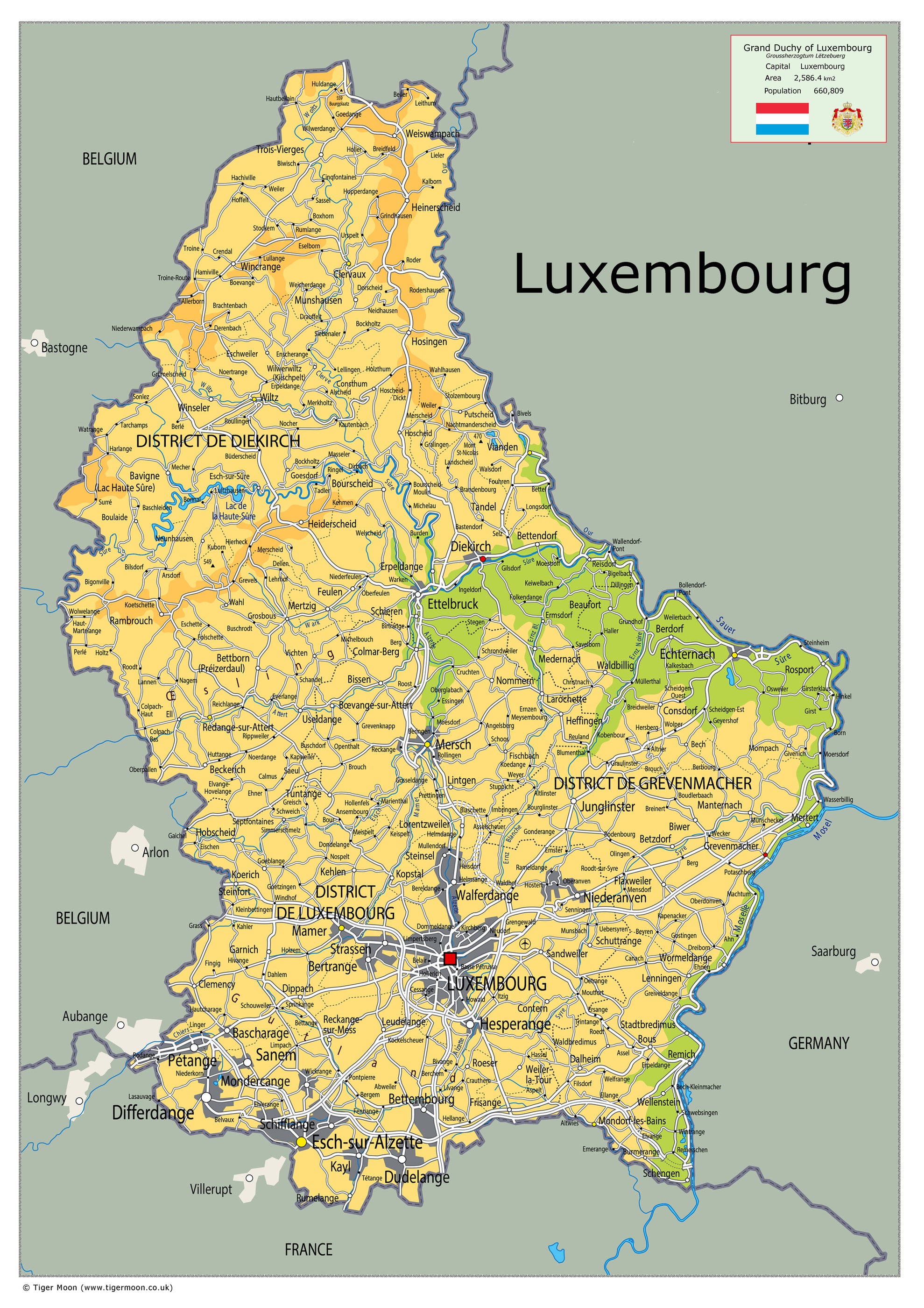 Physical Map of Luxembourg - The Oxford Collection– I Love Maps