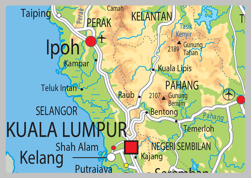 Physical Map of Malaysia - The Oxford Collection– I Love Maps