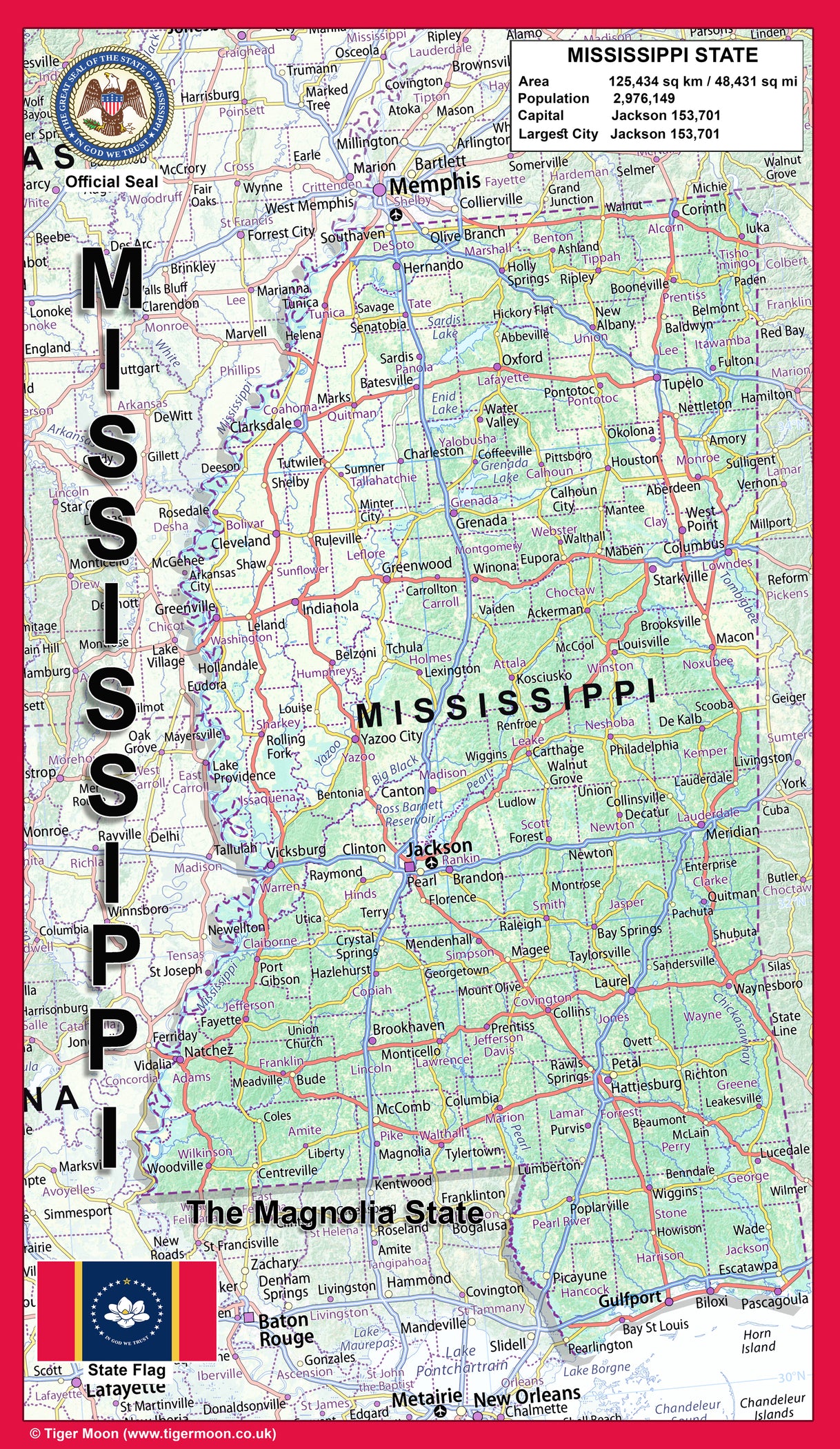 Mississippi Physical State Map– I Love Maps