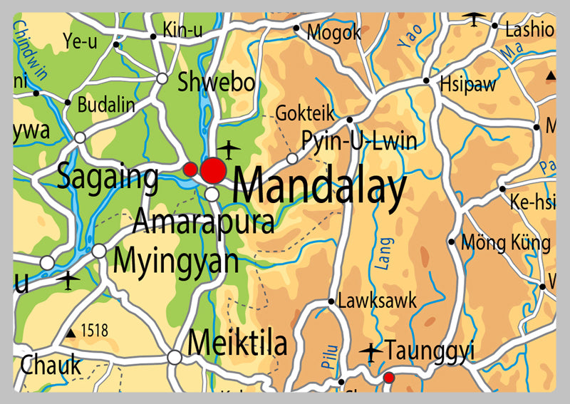 Physical Map of Myanmar - The Oxford Collection– I Love Maps
