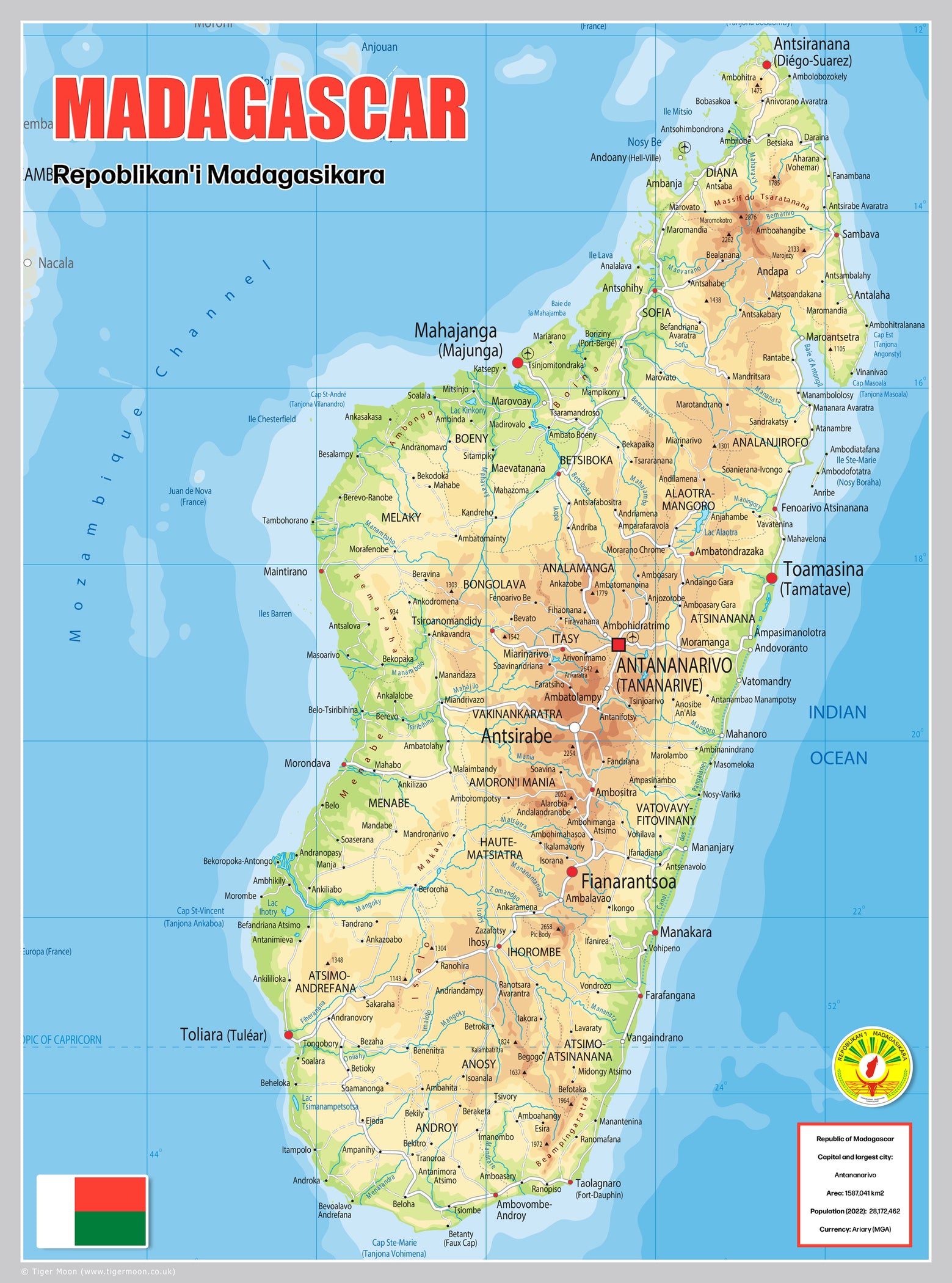 Physical Map of Madagascar - The Oxford Collection– I Love Maps