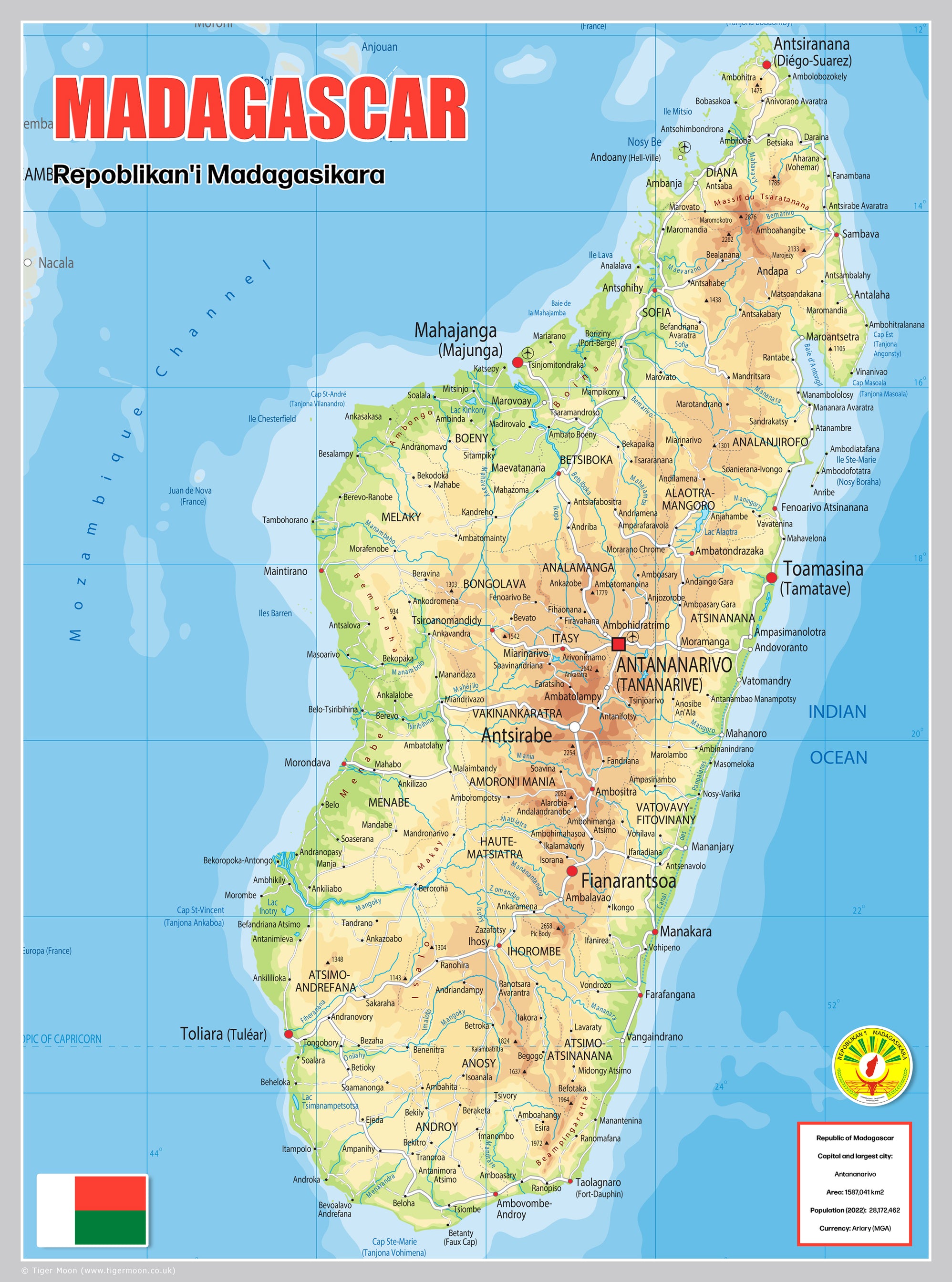 Physical Map of Madagascar - The Oxford Collection– I Love Maps