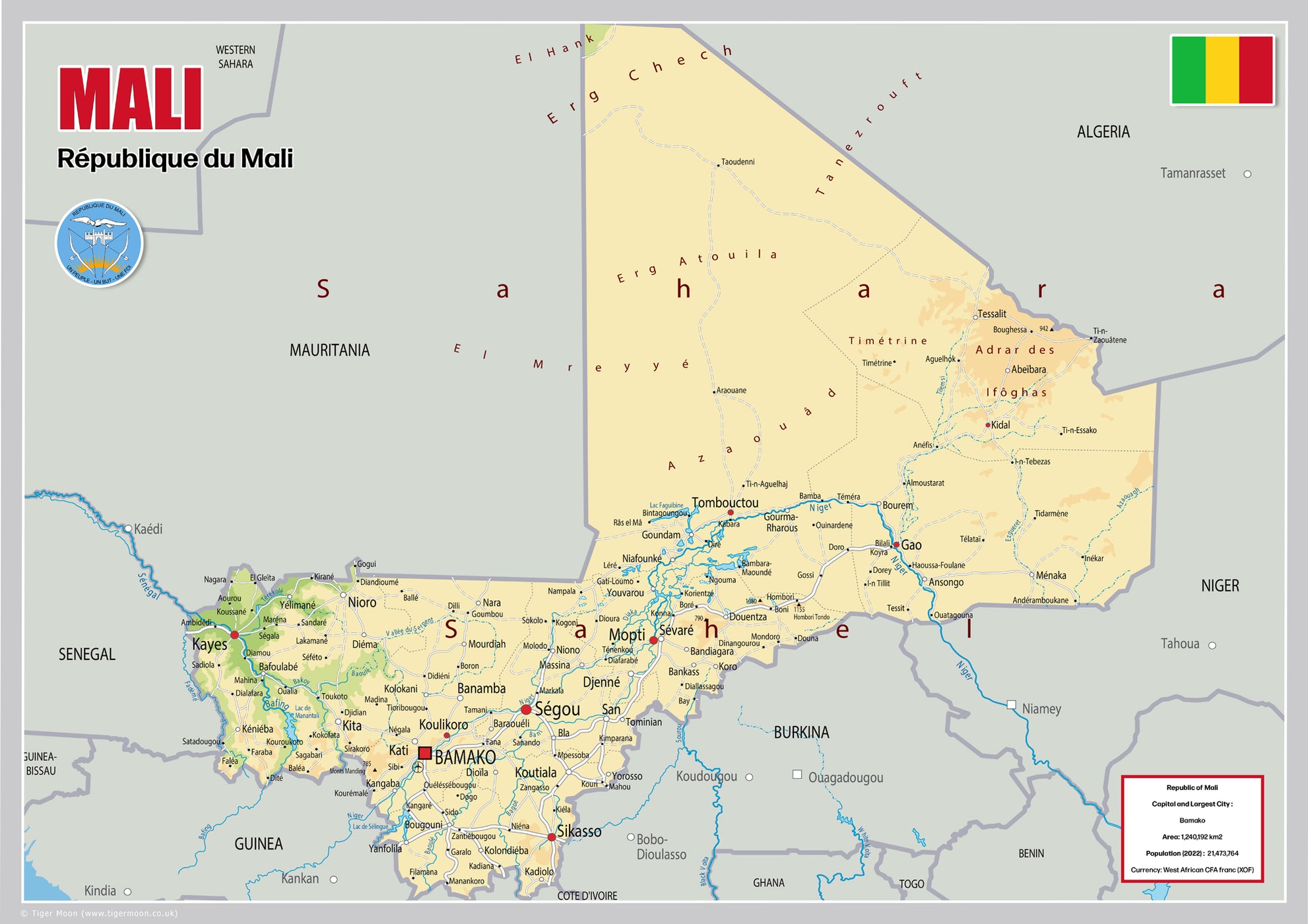 Physical Map of Mali - The Oxford Collection– I Love Maps