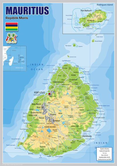 Physical Map of Mauritius - The Oxford Collection– I Love Maps