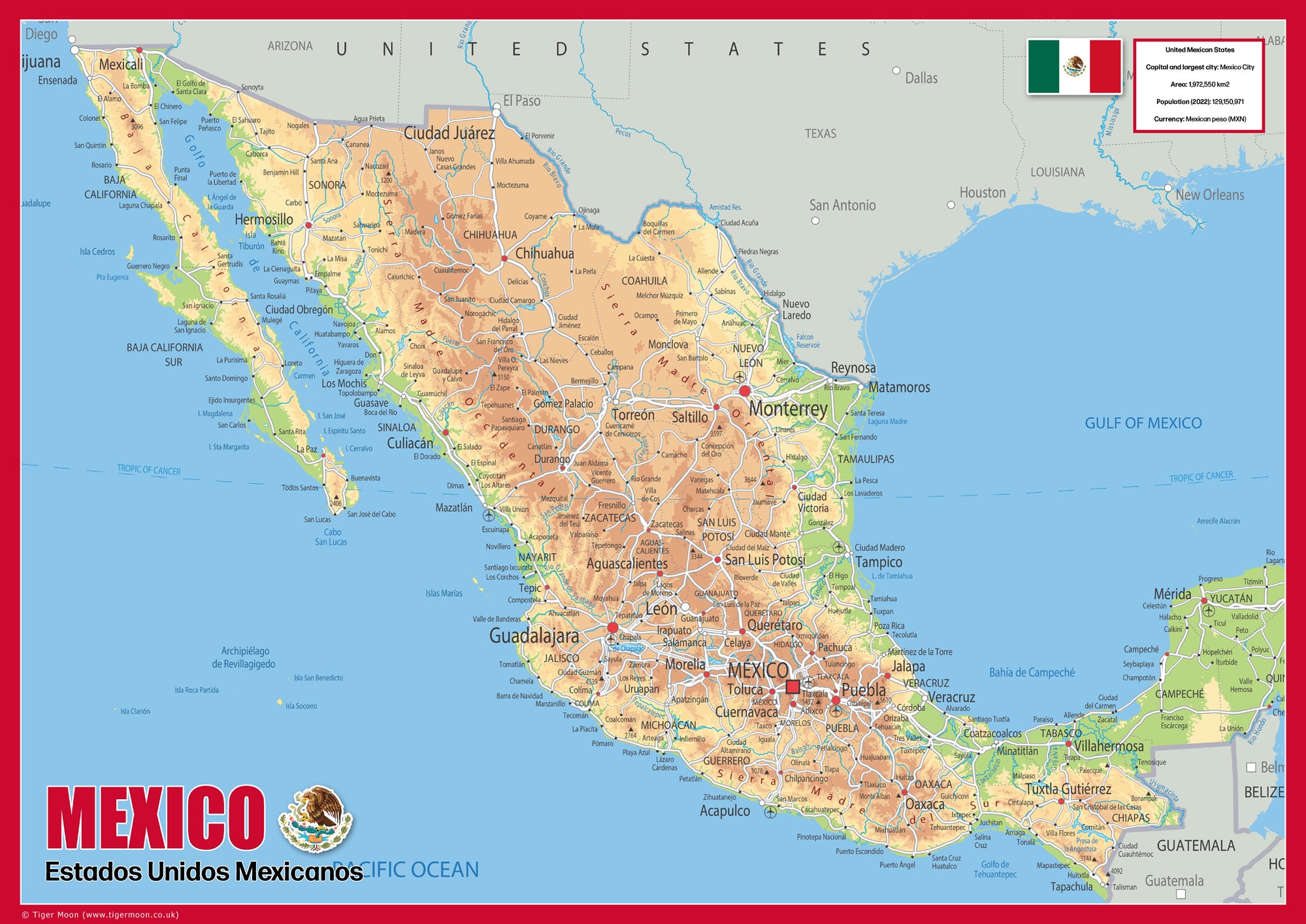 Physical Map of Mexico - The Oxford Collection– I Love Maps