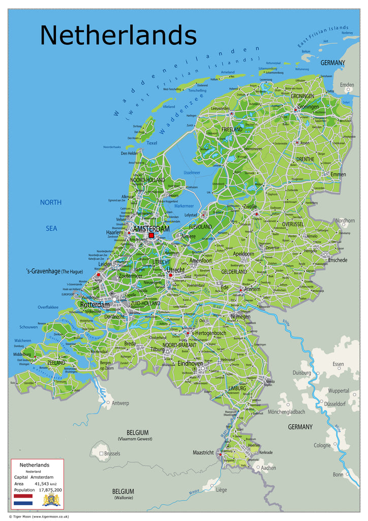 Physical Map of the Netherlands - The Oxford Collection | I Love Maps