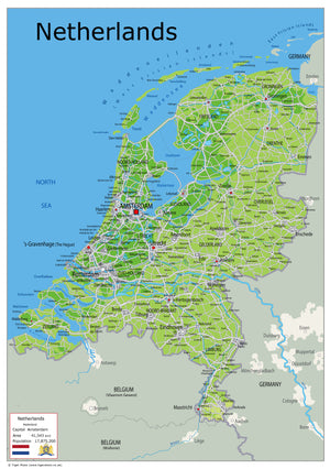 Physical Map of the Netherlands - The Oxford Collection– I Love Maps