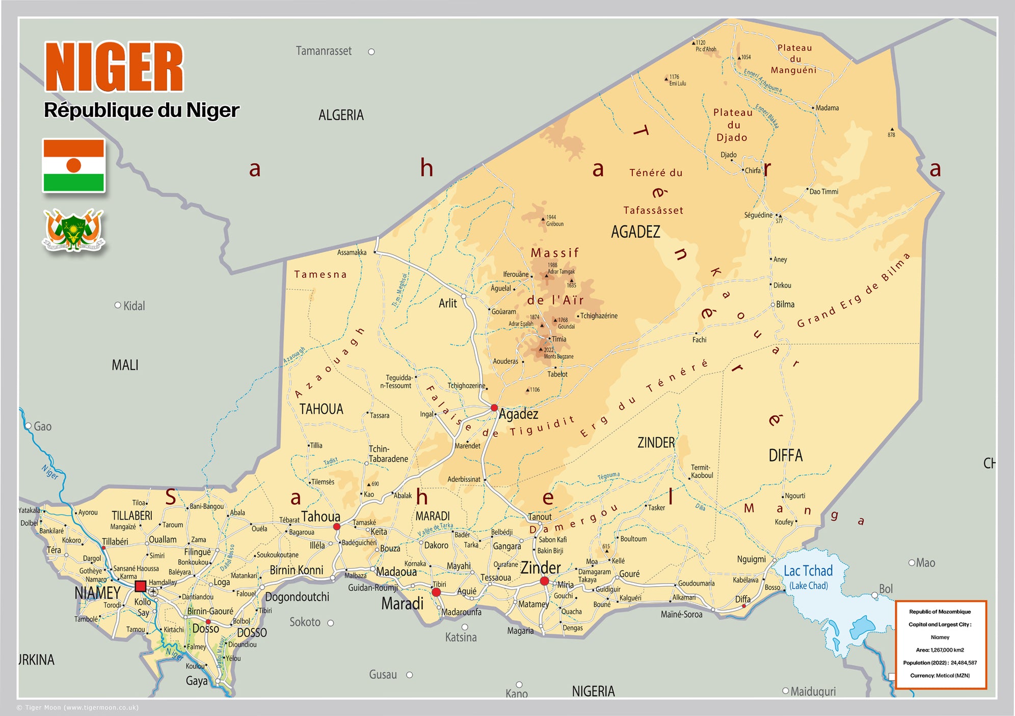 Physical Map of Niger - The Oxford Collection– I Love Maps