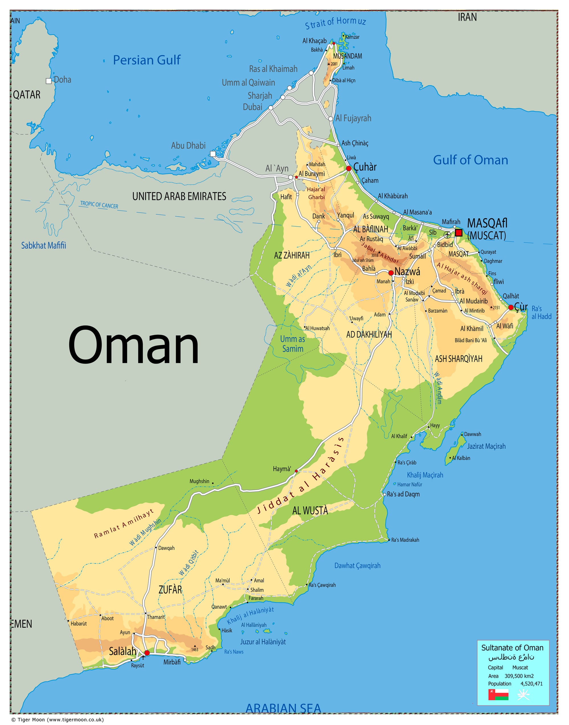 Physical Map of Oman - The Oxford Collection– I Love Maps