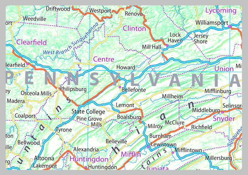 Pennsylvania Physical State Map– I Love Maps