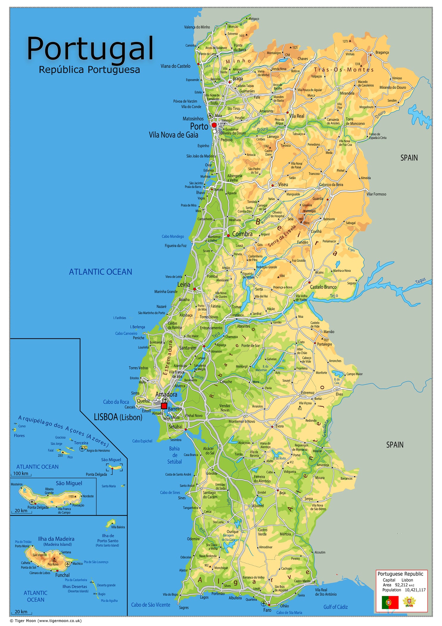 Physical Map of Portugal - The Oxford Collection– I Love Maps