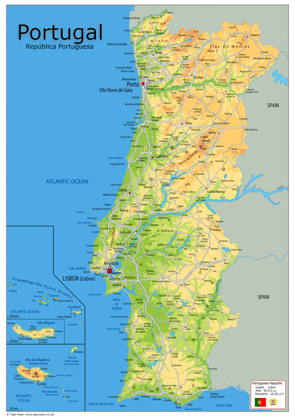 Physical Map of Portugal - The Oxford Collection– I Love Maps